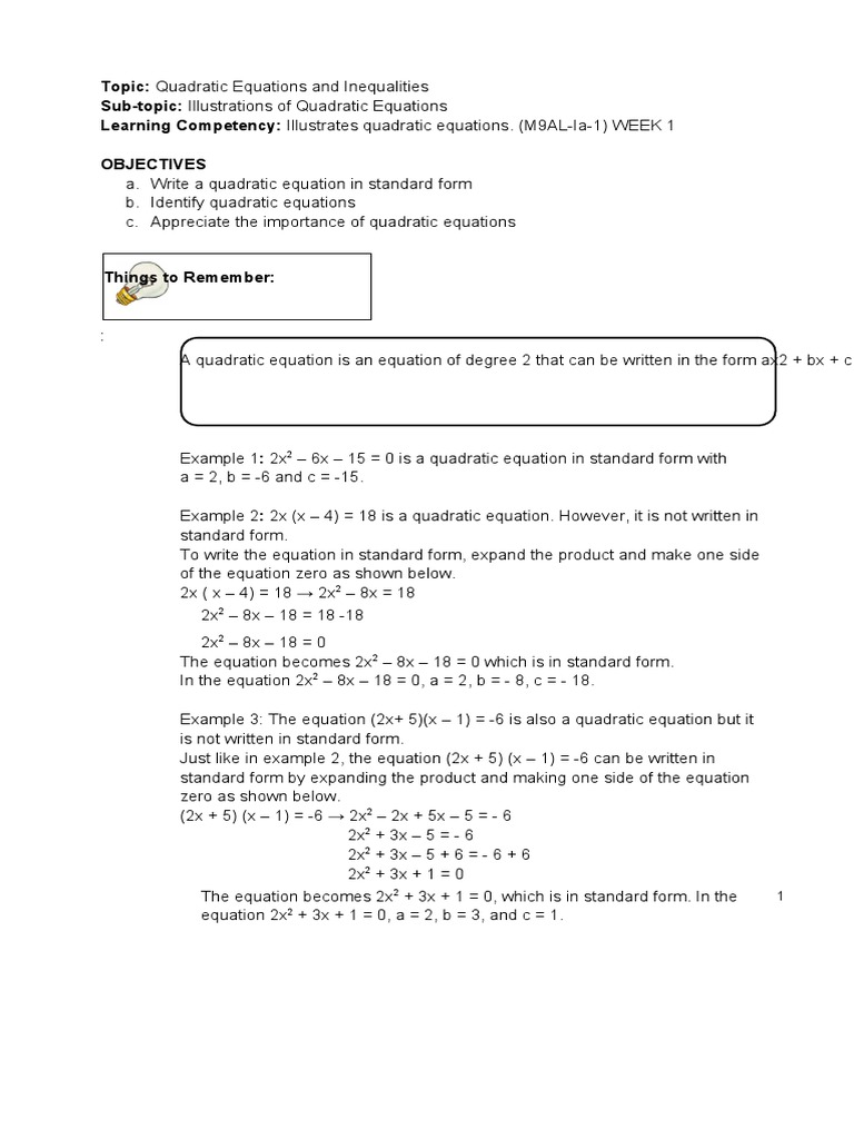 MATH 9 ACTIVITIES.1stQuarter | PDF | Quadratic Equation | Equations