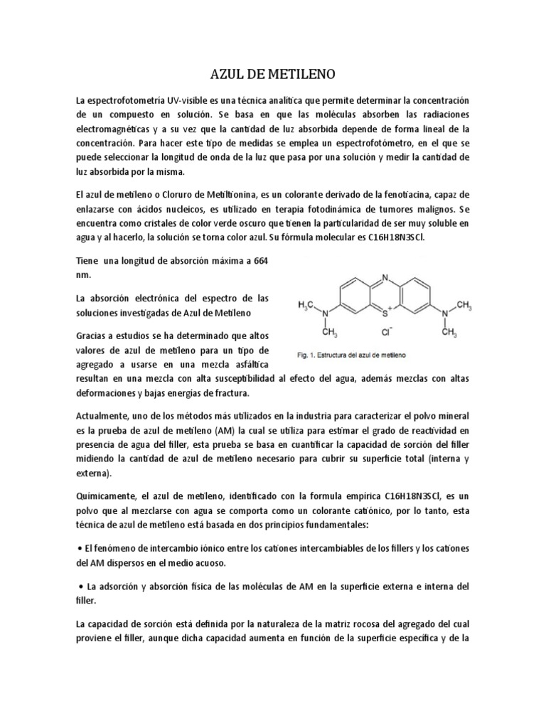 AZUL DE METILENO | PDF | Química | Ciencias fisicas