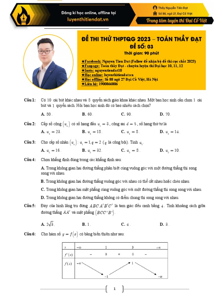 03. Đề Thi Thử THPTQG 2023 - Trường Lê Hồng Phong, Hải Phòng - Lần 1-Trang-1-9 | PDF