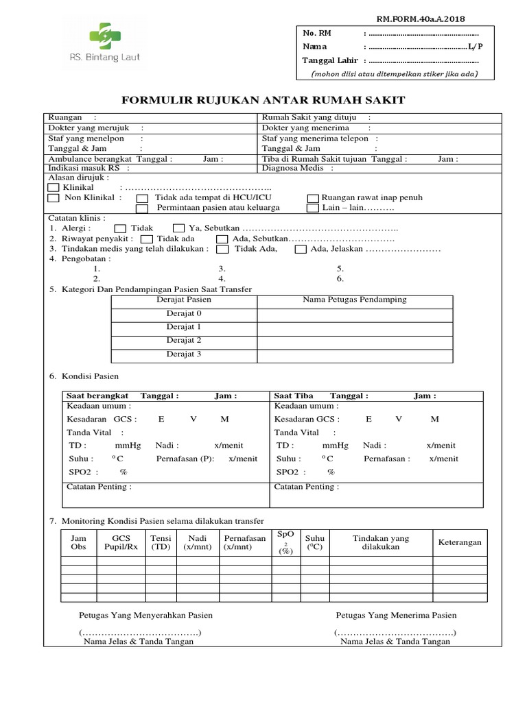 FORM Transfer Pasien Antar RS | PDF