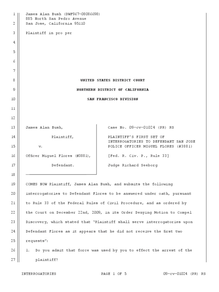 Plaintiff's First Set of Interrogatories to Defendant San Jose Police ... Plaintiff's First Set of Interrogatories to Defendant San Jose Police ...