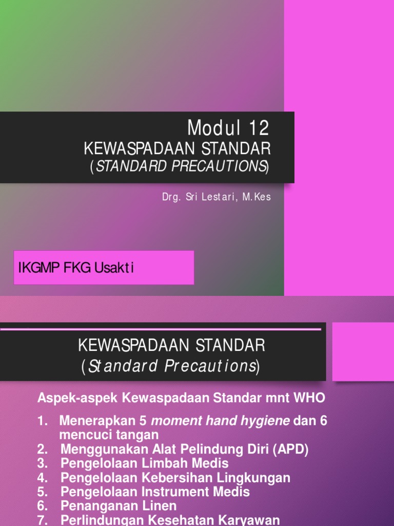 Kewaspadaan Standar - Drg. Sri Lestari, M.Kes | PDF