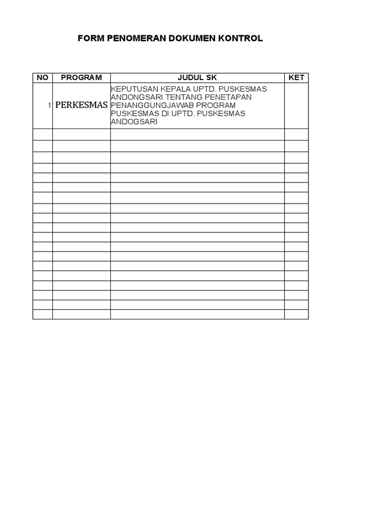 Form Dokumen Kontrol Ukm | PDF