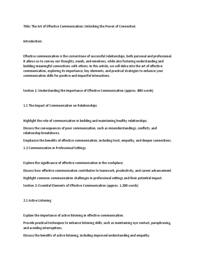 The Art of Effective Communication - Unlocking The Power of Connection ...