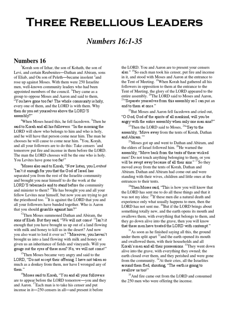 Lesson 51 Three Rebellious Leaders | PDF | Aaron | Moses