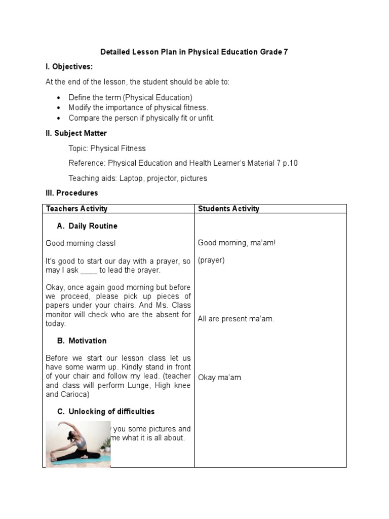 Grade 10 Physical Education Lesson Plan | PDF | Physical Education ...