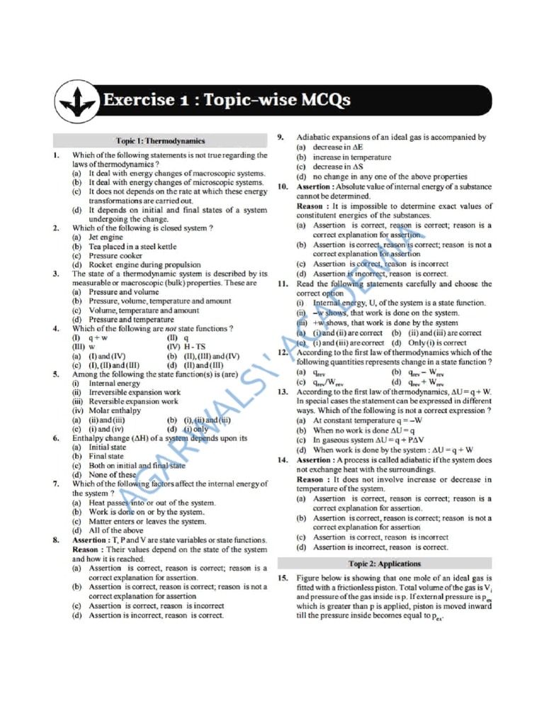 Jee Mains Chemistry Thermodynamics MCQ | PDF