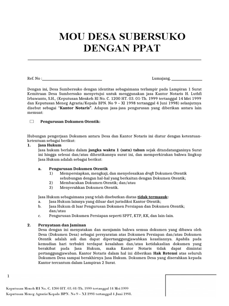 MOU Desa Sumbersuko dan PPAT | PDF