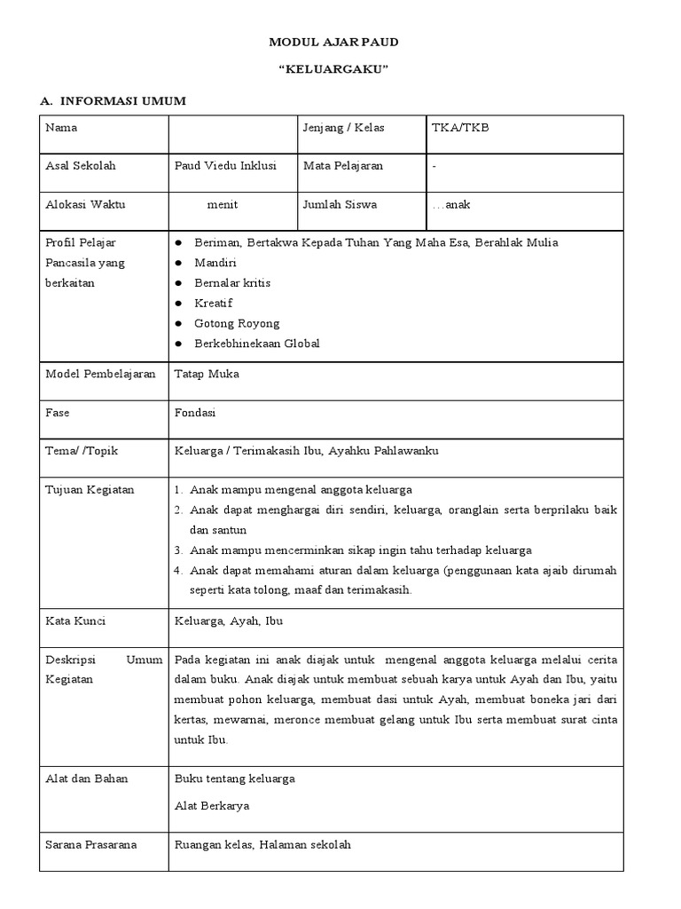 Modul Ajar Paud Keluarga New | PDF