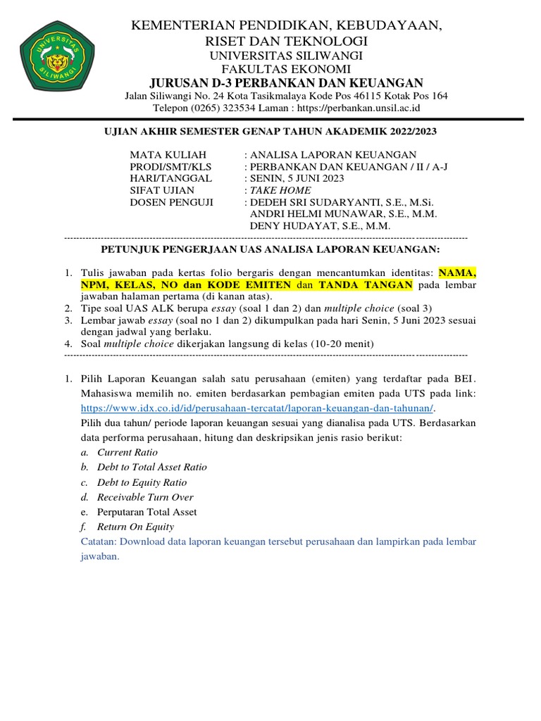 2023 Soal UAS ALK | PDF