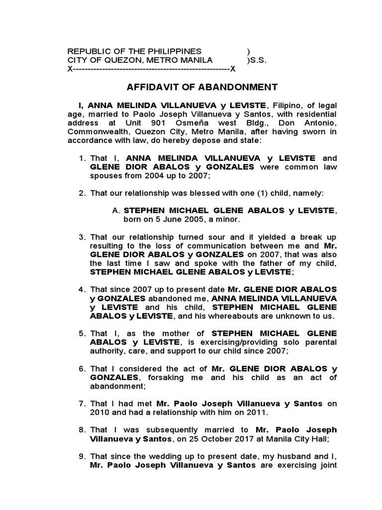 Affidavit of Abandonment 2020 | PDF | Affidavit | Legal Procedure