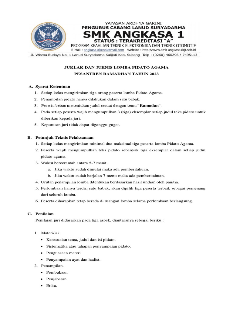 Juklak Dan Juknis Lomba Pidato Agama | PDF