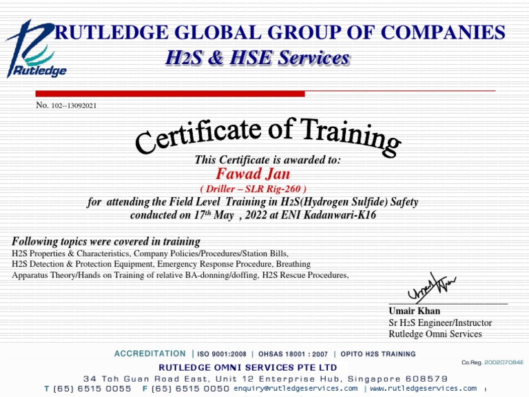 Fawad Jan H2S Certificate | PDF