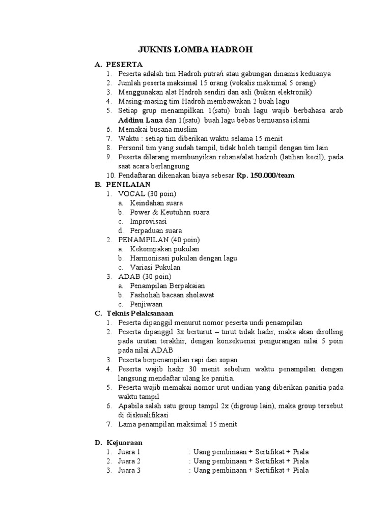 Juknik Lomba Hadroh | PDF | Seni