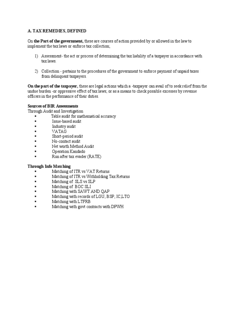 Summary of Tax Remedies | PDF | Taxes | Internal Revenue Service