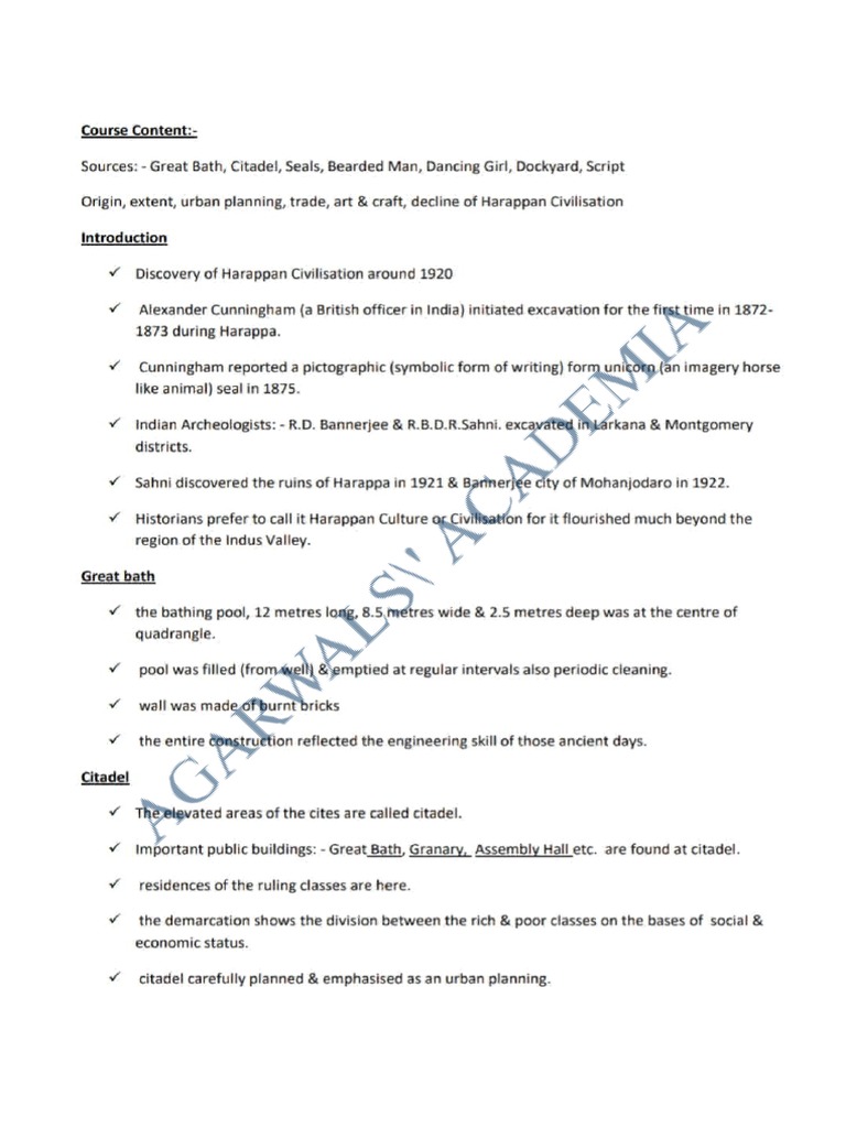 Class 9 History Harappan Civilization Notes and Qa | PDF