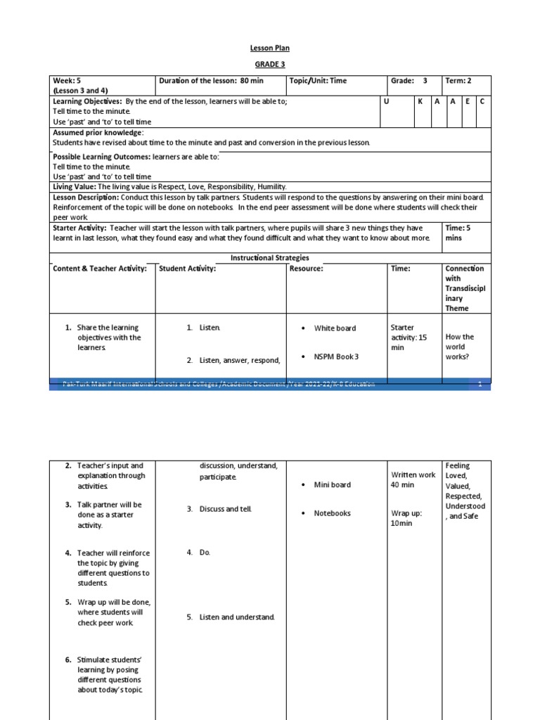 Lesson Plan Grade 3 Week 5 (Lesson 3 and 4) Extended Term | PDF ...