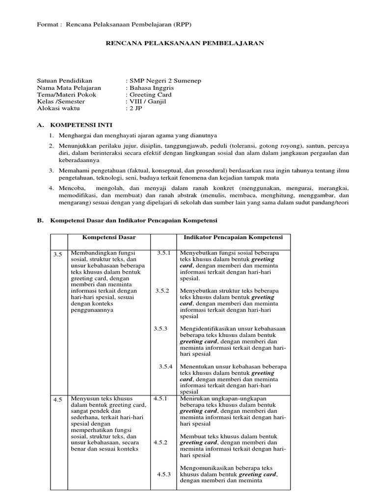 Format: Rencana Pelaksanaan Pembelajaran (RPP) | PDF