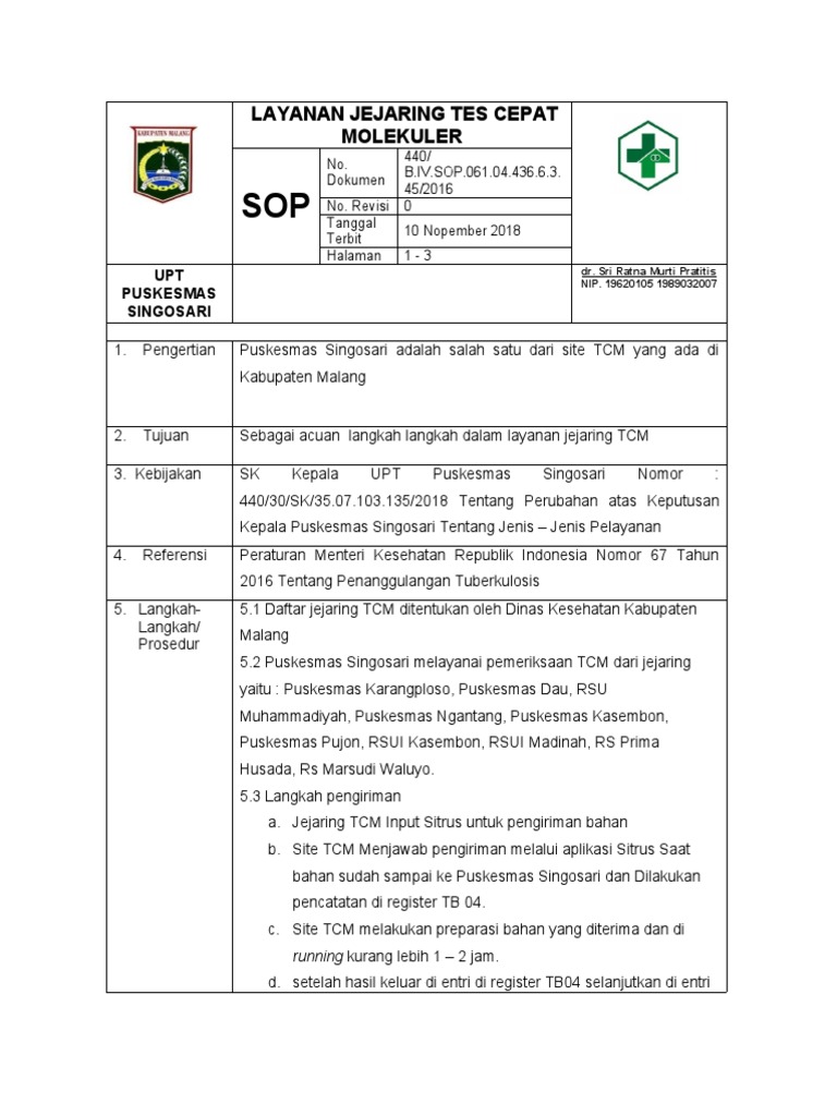 Sop Layanan Jejaring TCM | PDF