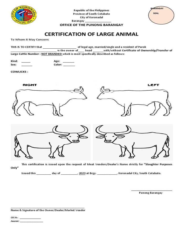 Certification of Large Animals | PDF