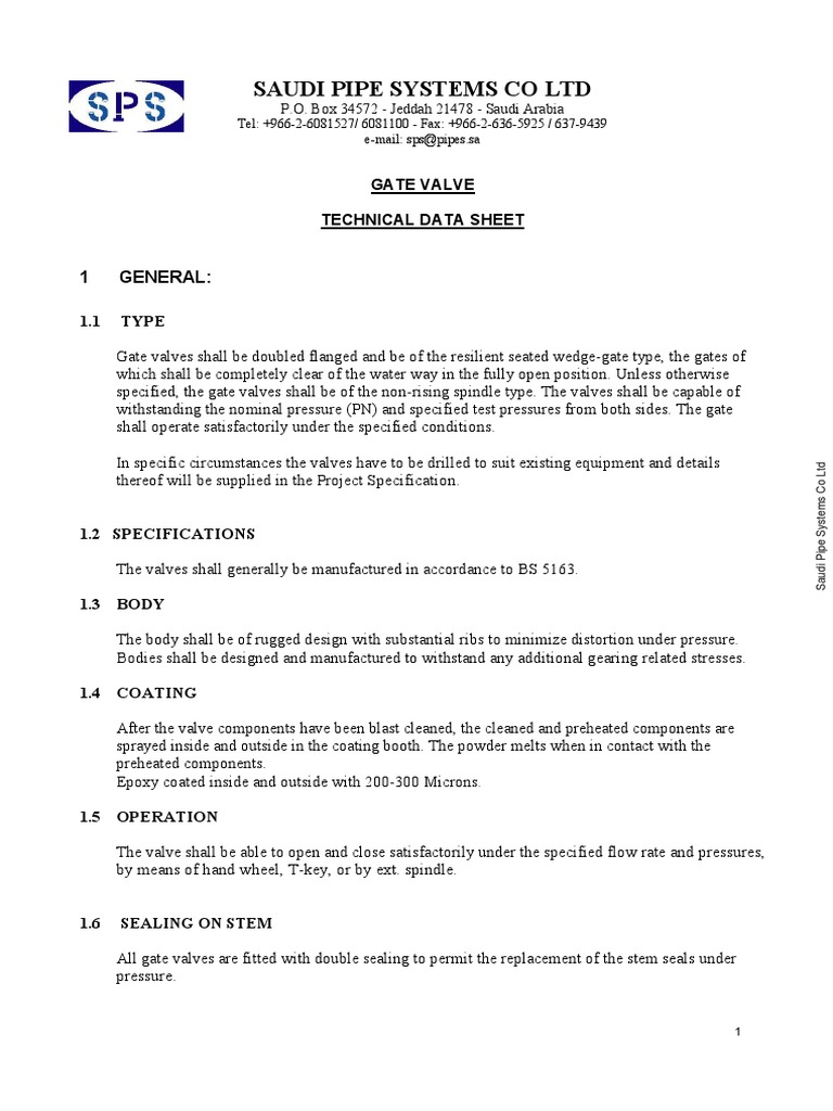 Gate Valve - Technical Data Sheet | PDF
