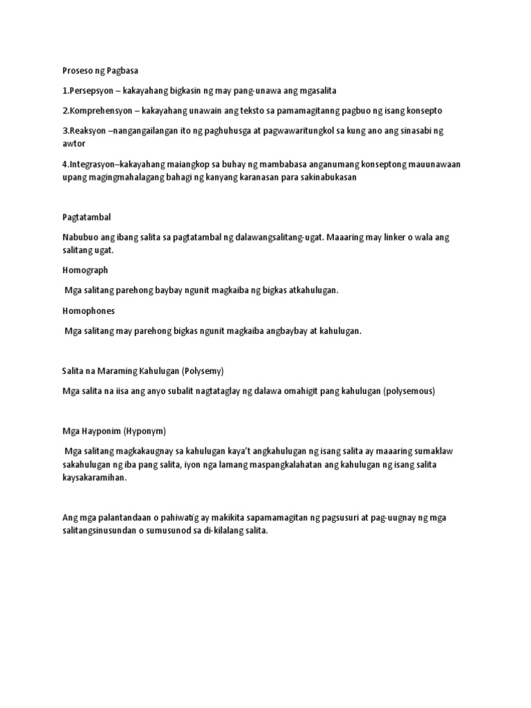 Proseso Ng Pagbasa | PDF