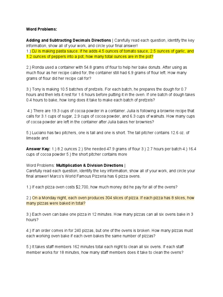 Word Problems | PDF | Pizza | Foods