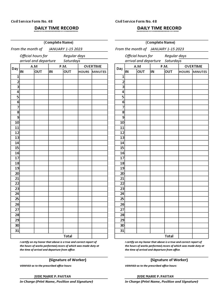 Daily Time Record Daily Time Record | PDF