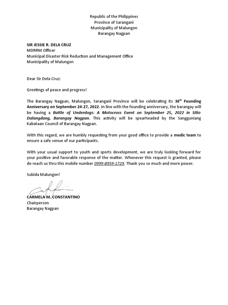 LETTER OF REQ - LDRMMO BFP | PDF