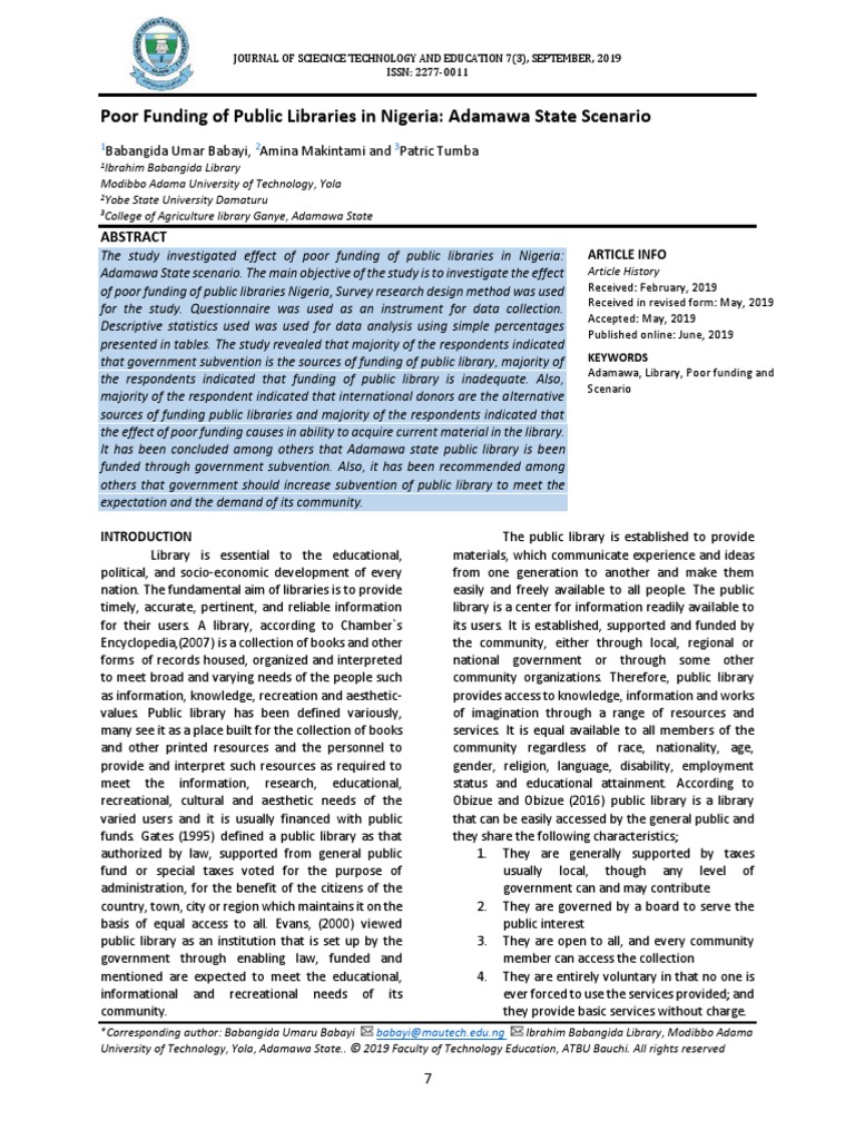 Poor Funding of Public Libraries in Nige | PDF | Libraries | Public Library