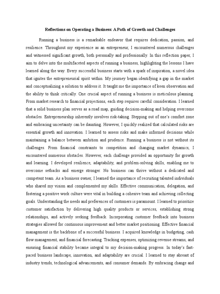 1000 Words Reflection Paper | PDF | Entrepreneurship | Innovation