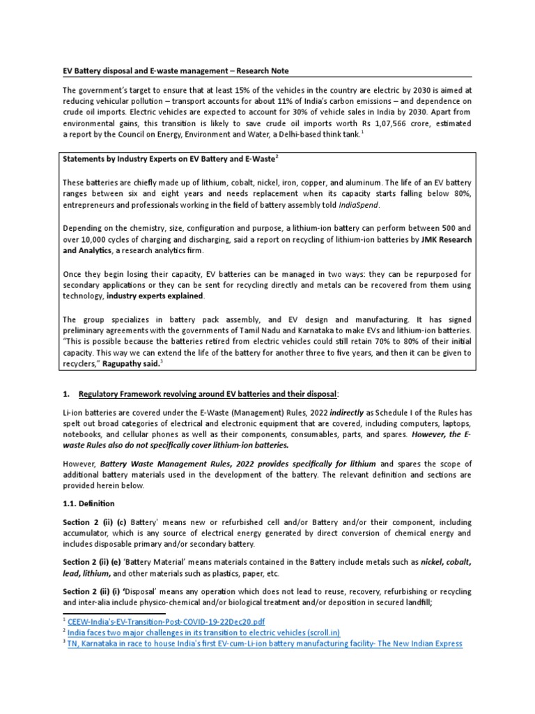 EV Battery Disposal and E | PDF | Rechargeable Battery | Waste