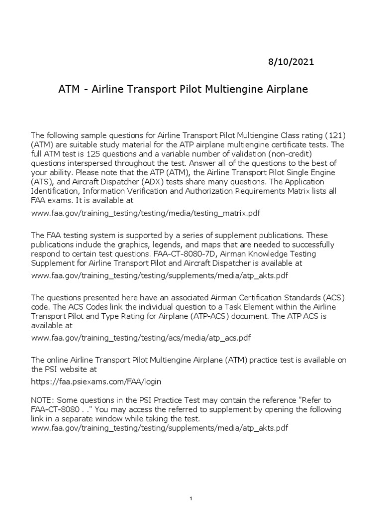 ATP Multiengine Exam Sample Questions | PDF | Technology & Engineering