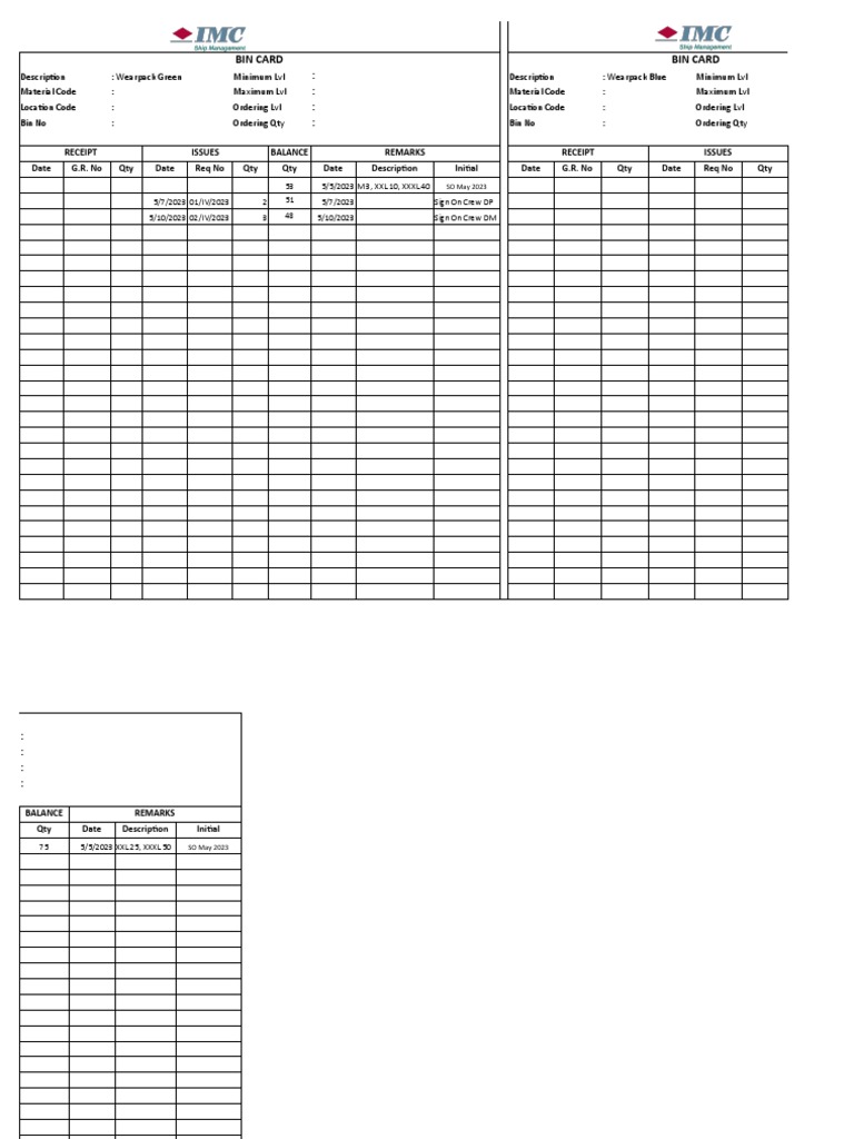 Bin Card | PDF