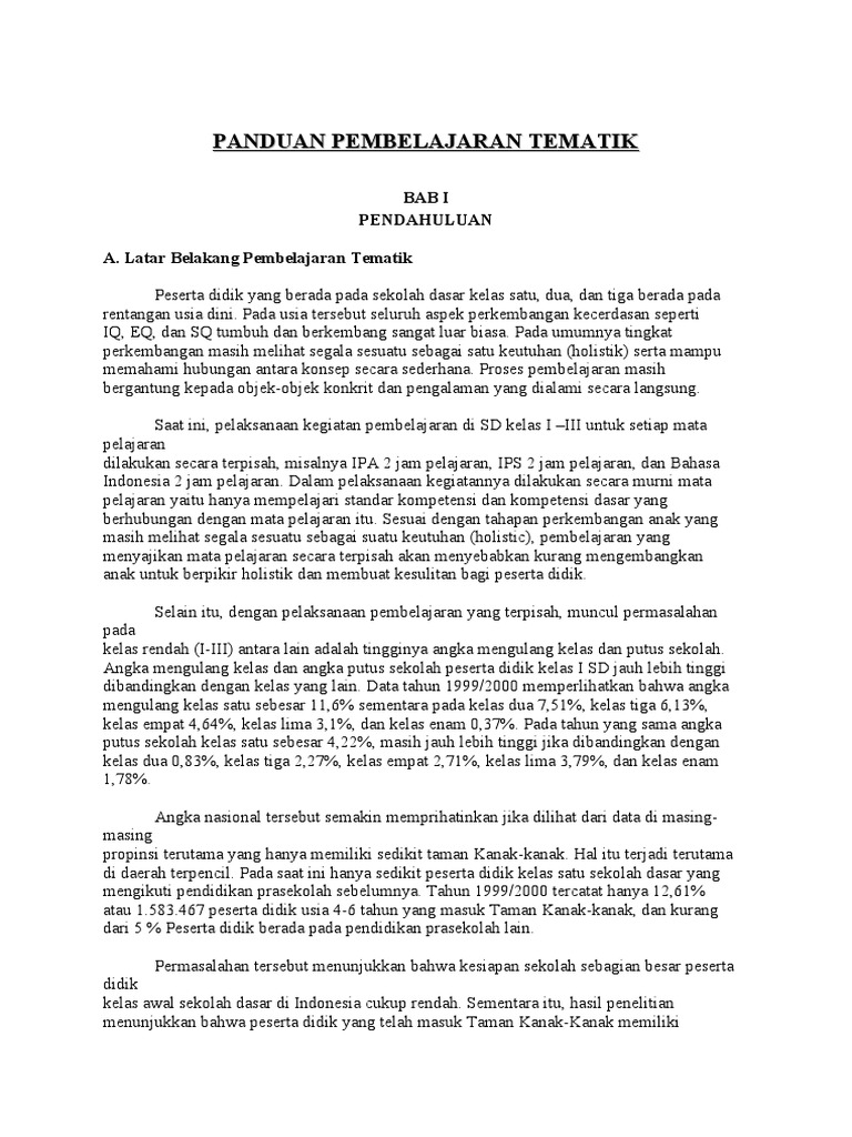 Panduan Pembelajaran Tematik | PDF
