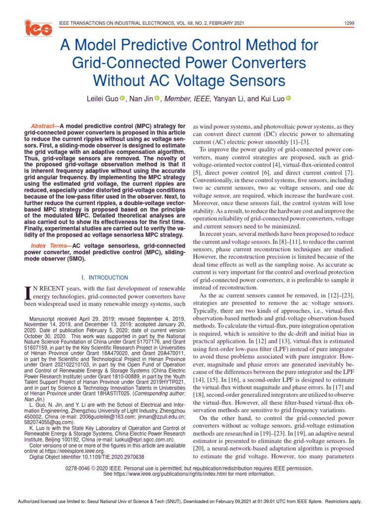 A Model Predictive Control Method For Grid-Connected Power Converter Without AC Voltage Sensors ...