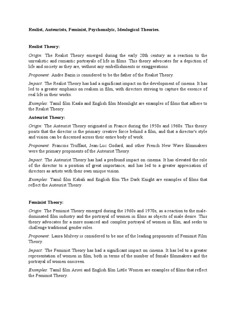 Film Theories | PDF | Psychoanalysis | Realism (Arts)