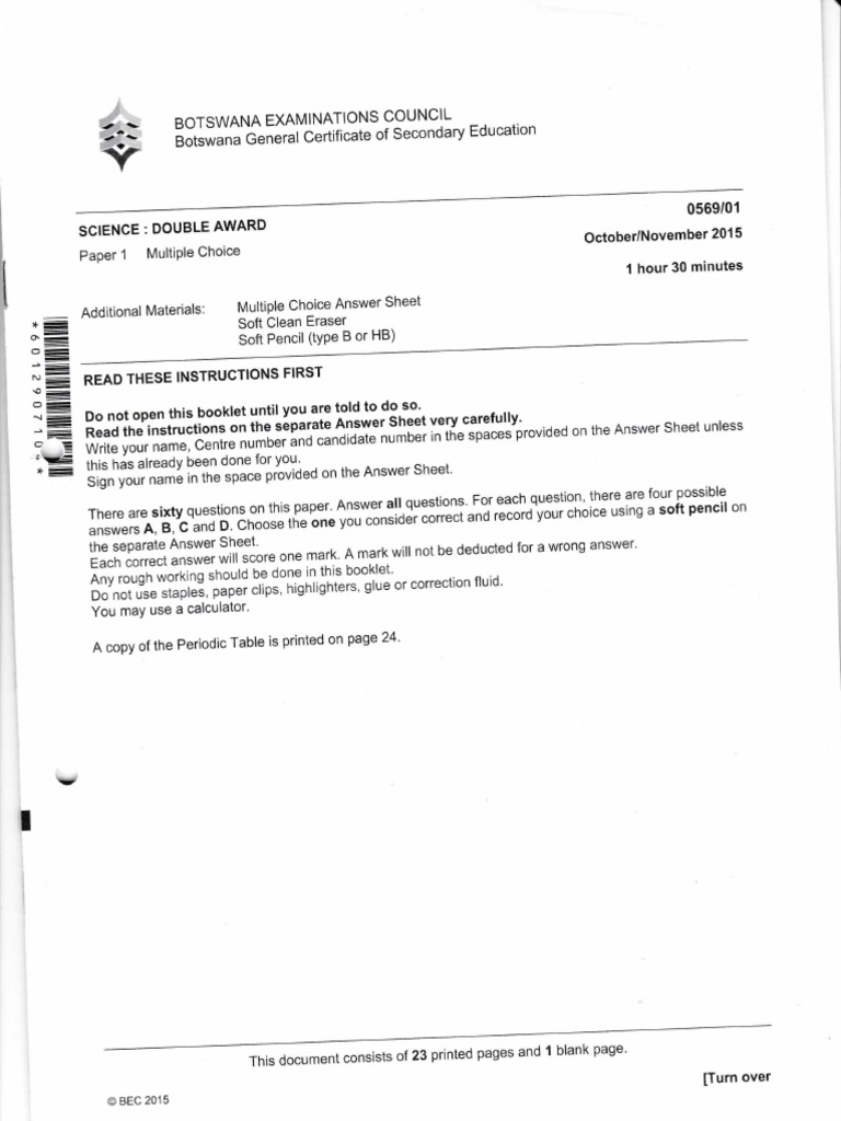 Bgcse Sda Paper 1 2015 | PDF | Chemical Compounds | Blood