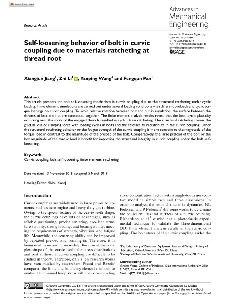 Self-Loosening Behavior of Bolt in Curvic Coupling | PDF
