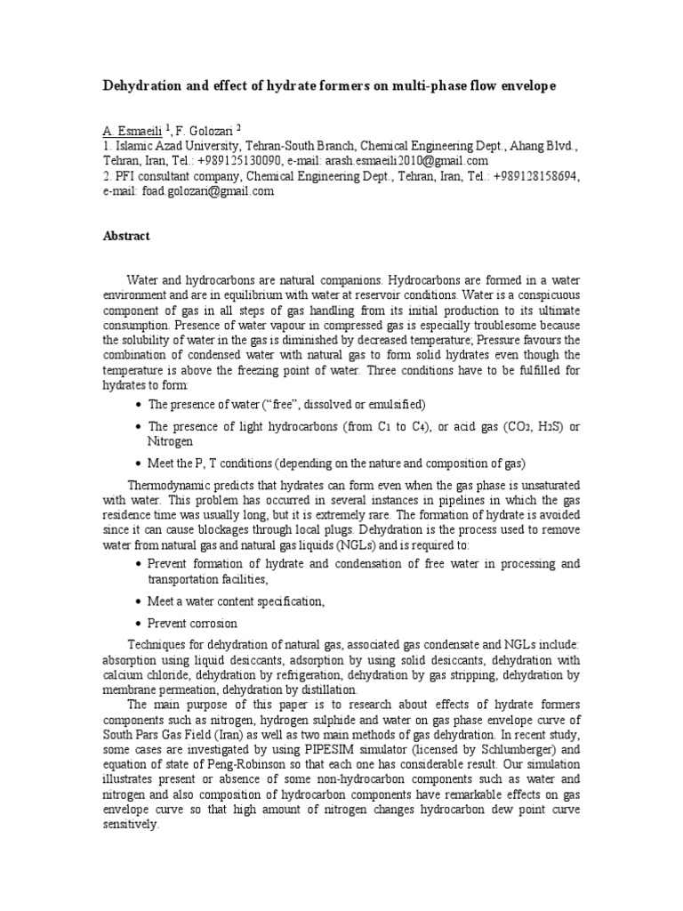 Dehydration and Phase Envelope (Full Paper) | PDF | Adsorption | Water