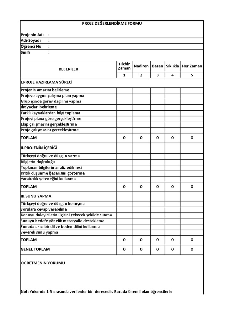 Proje Değerlendirme Formu | PDF