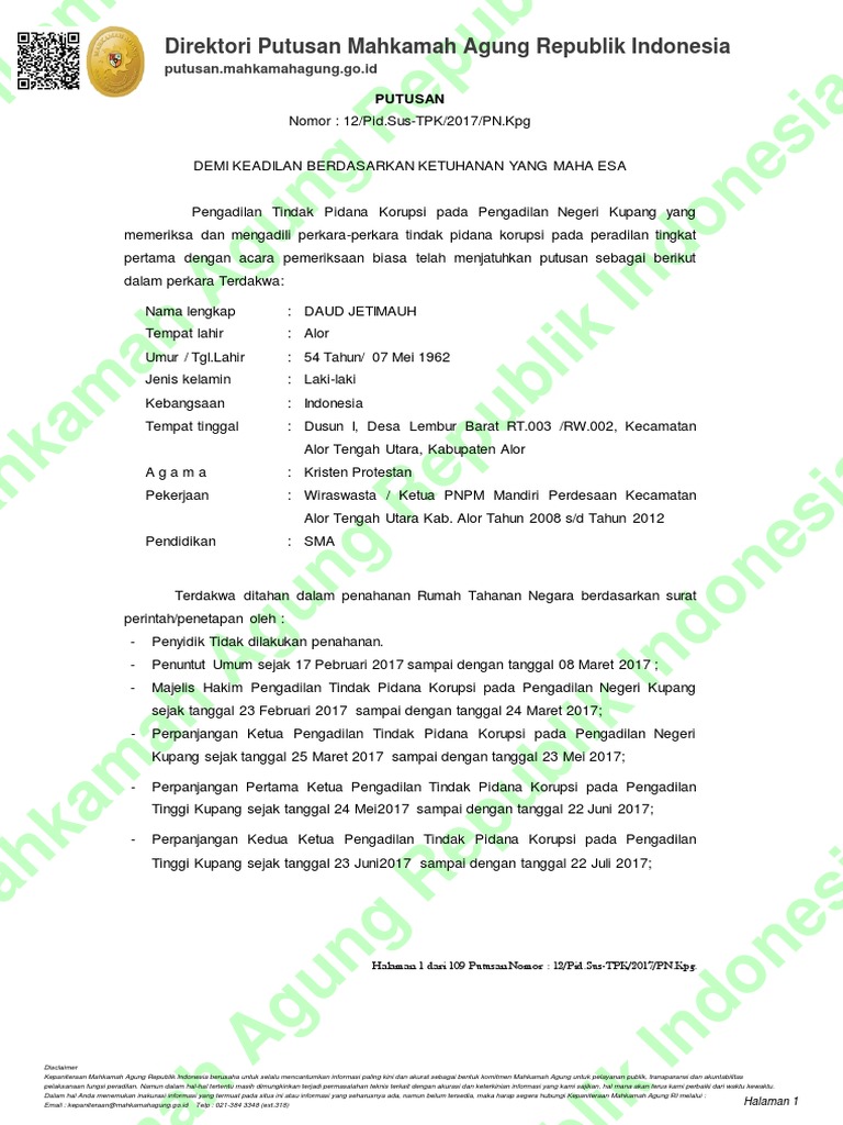 Putusan 12 Pid - Sus-Tpk 2017 PN KPG 20230606113117 | PDF