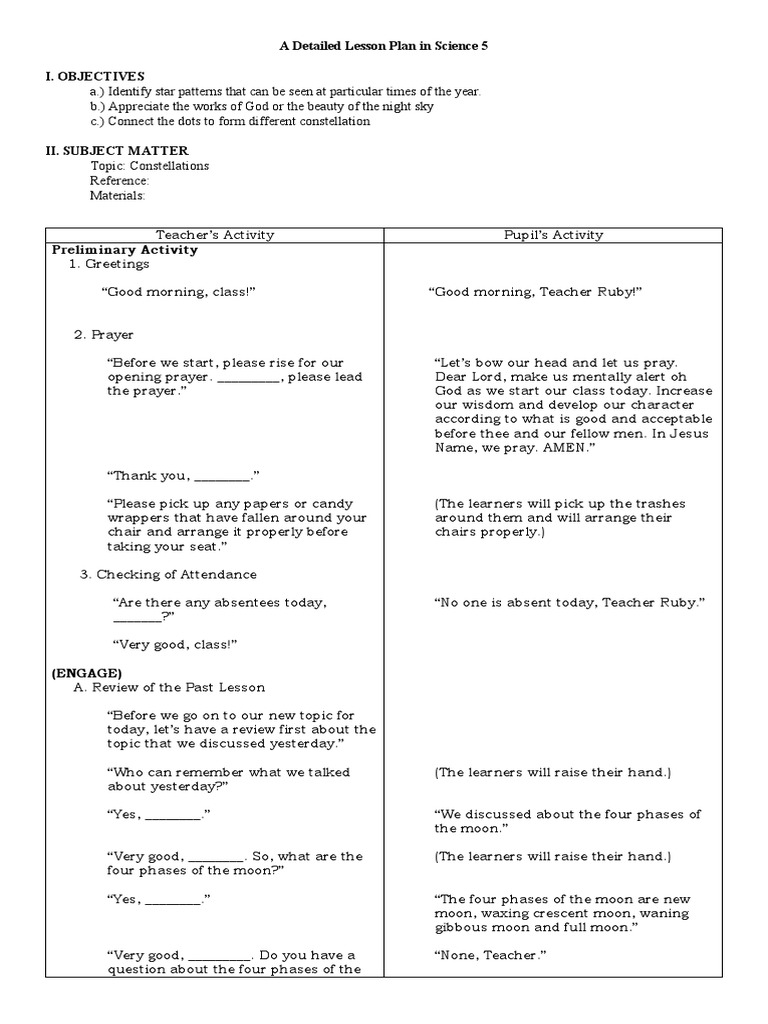 Constellations Detailed Lesson Plan | PDF | Constellation | Stellar ...