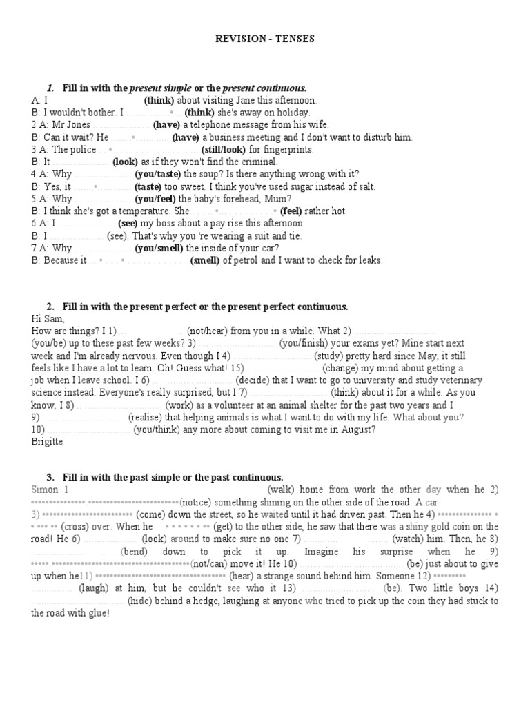 REVISION Tenses Exercises | PDF | Language Arts & Discipline | Home ...