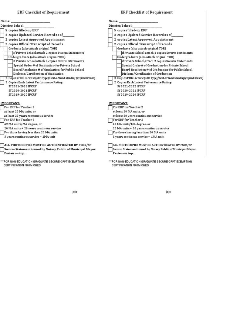ERF Requirements Jojo | PDF