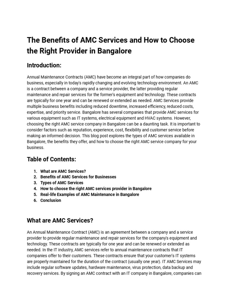 AMC Services in Bangalore | PDF | Business | Computing