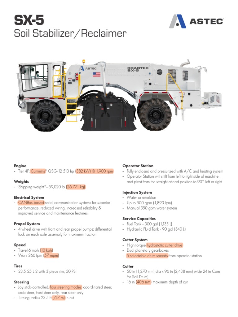 Astec Roadtec SX 5 Stabilizer Reclaimer Spec Sheet English | PDF ...