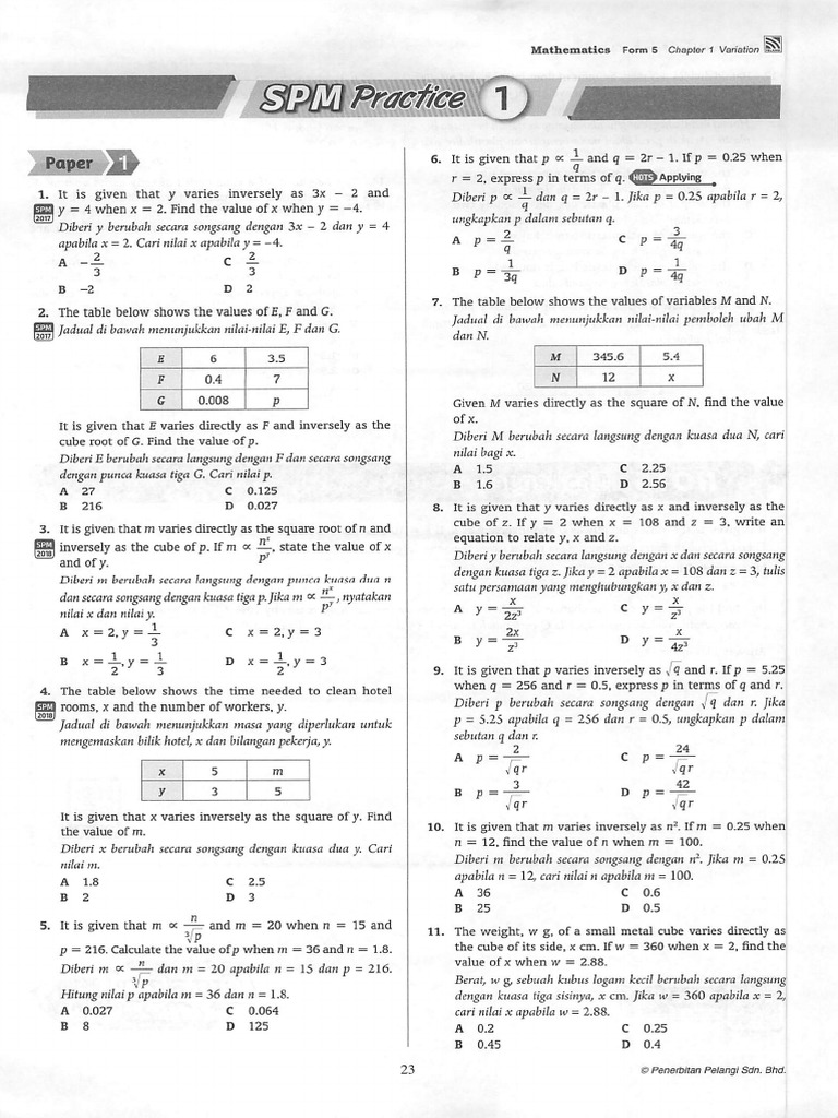 f5 Bab 1 Ubahan - Latihan | PDF