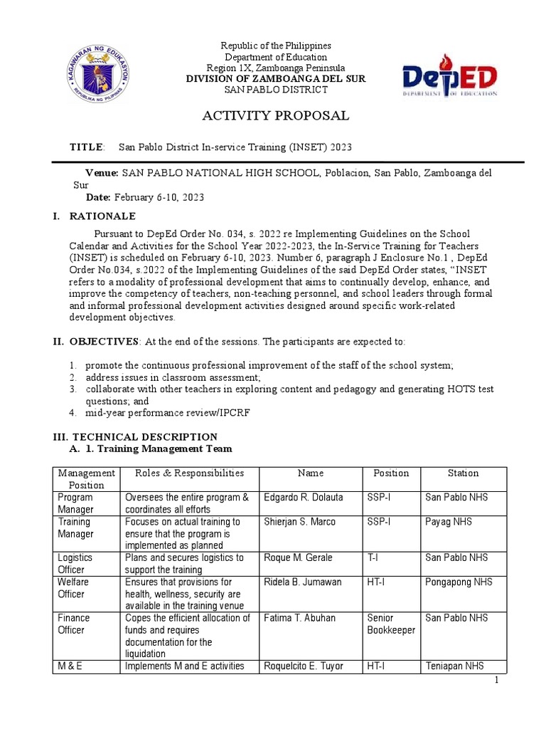 Training Proposal INSET FEB23 | PDF