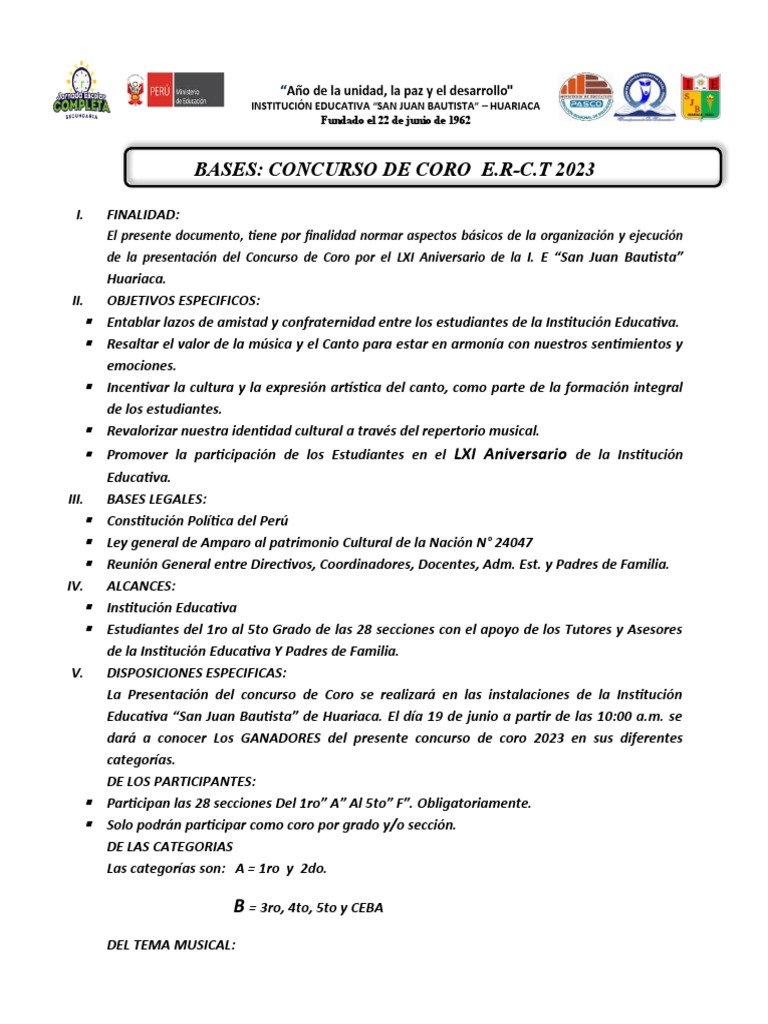 Bases Concurso de Coro 2023 | PDF